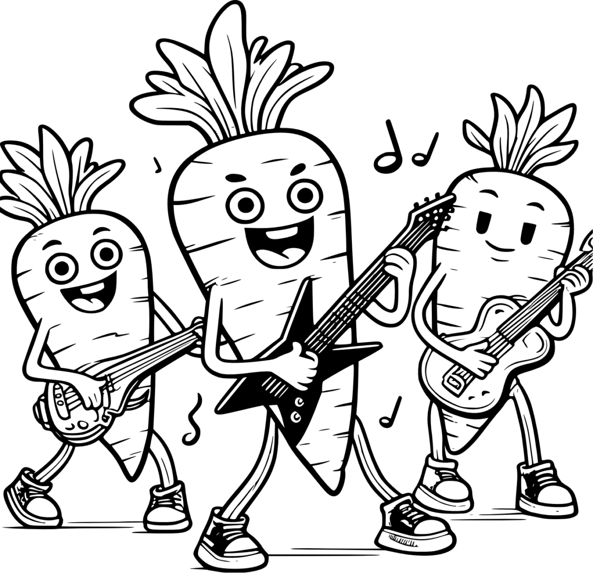 Carrots Playing Electric Guitars Coloring Pages - ColoringDraft.com
